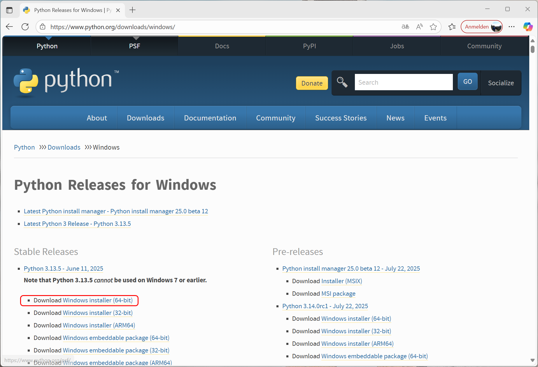Python/Jupyter Installation unter Microsoft Windows